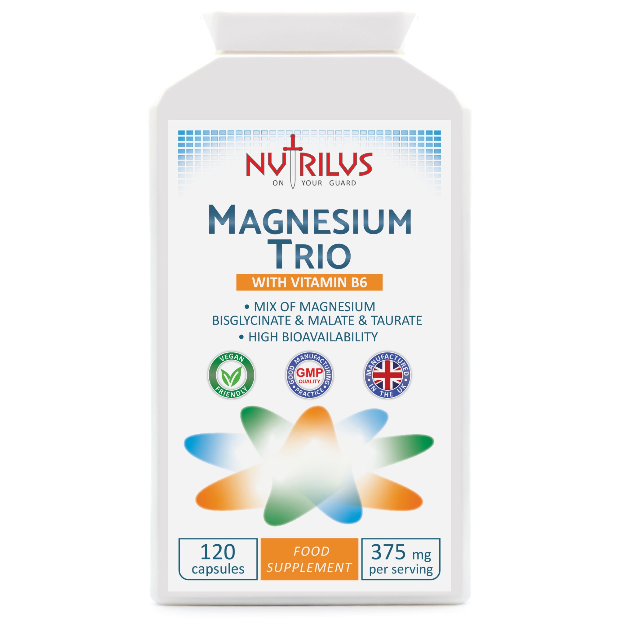 Magnesium Trio Complex 120 Capsules 375mg with Vitamin B6 – Nutrilus